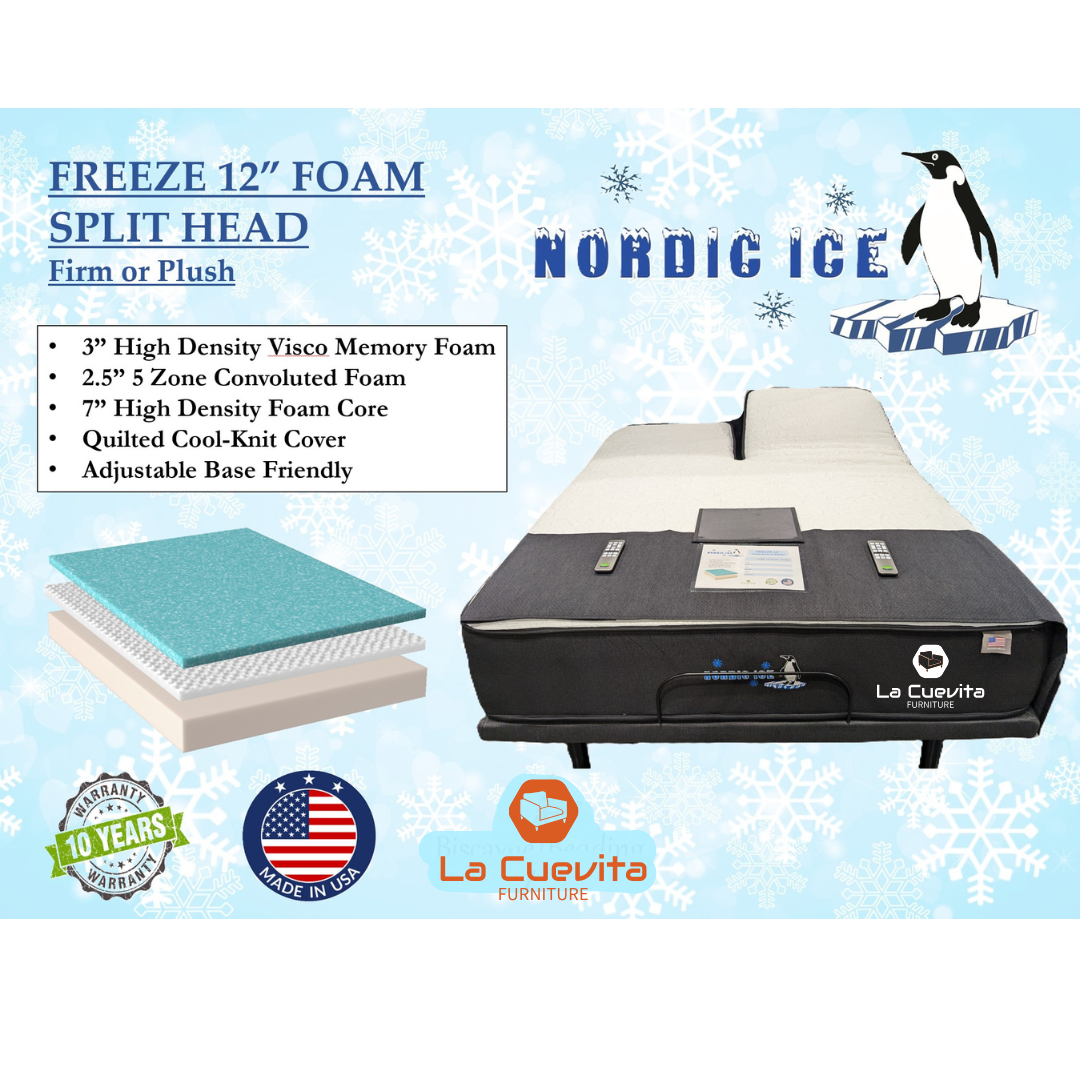 Freeze Foam Queen Mattress 12" Split Head Firm - La Cuevita Furniture