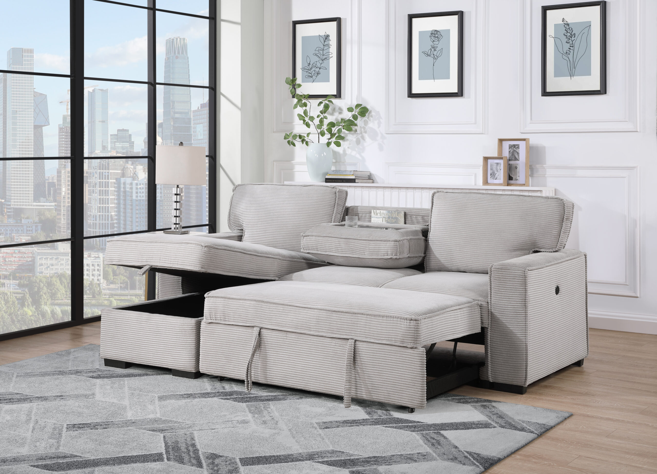U0203 Light Gray Pull Out Sofa Bed - La Cuevita Furniture